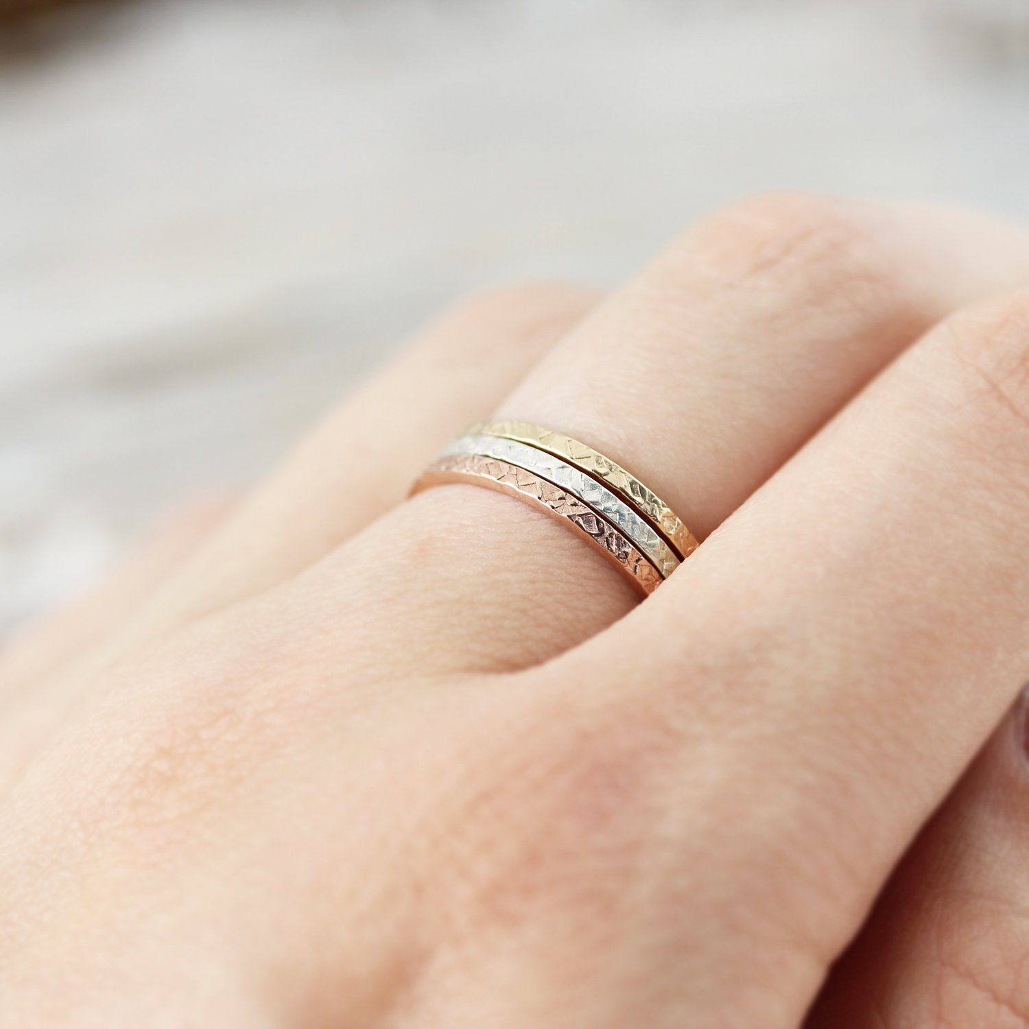 Medium Imprinted Stacking Ring Square Edge Ring in Sterling - Etsy
