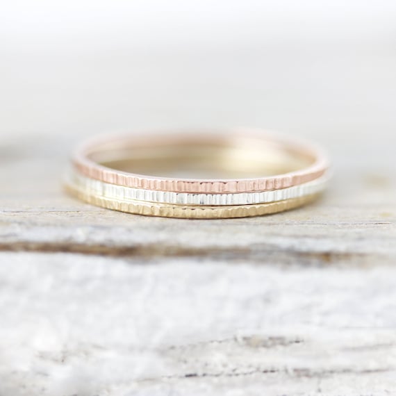 Extra Thin Lined Square Edge Stacking Rings in Sterling | Etsy