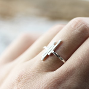 Triple Bar Ring Recycled Sterling Silver Ring - Etsy
