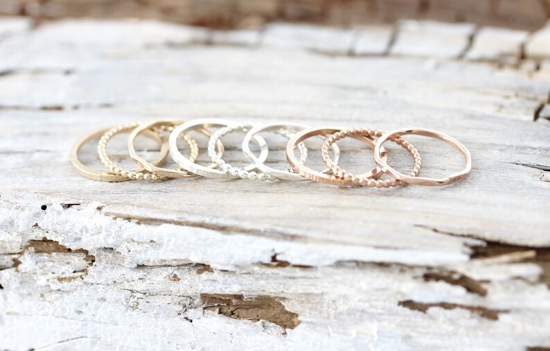 Set of 3 Textured Stacking Rings - Sterling Silver or Gold Filled - Etsy