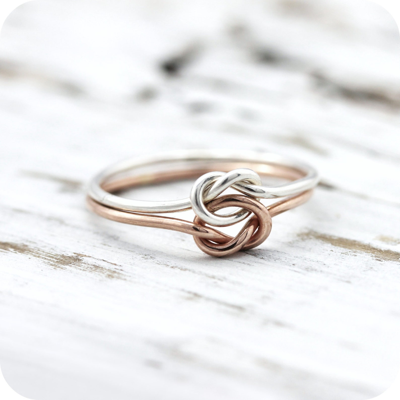 Double Knot Ring Silver and Rose or Yellow Gold Filled Ring - Etsy