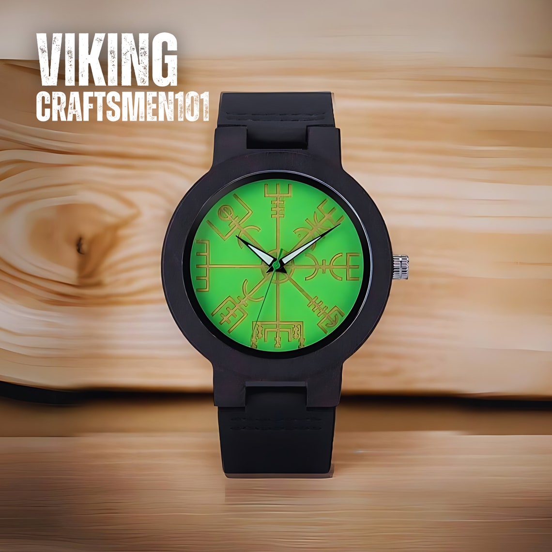 Viking Watch Green Dial Vegvisir Nordic Compass Timepiece, Engraved ...