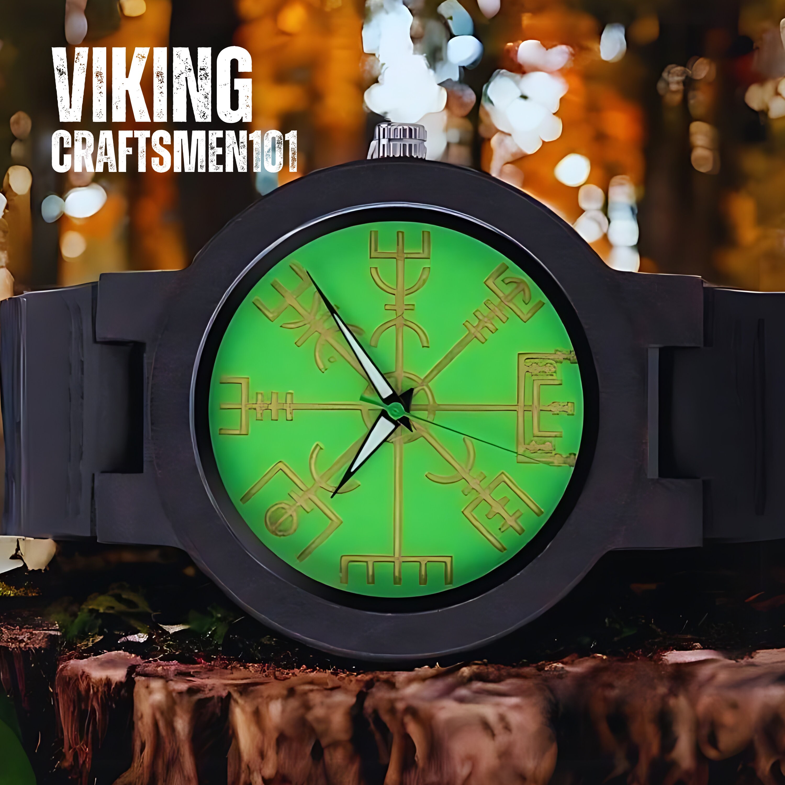 Viking Watch Green Dial Vegvisir Nordic Compass Timepiece, Engraved ...
