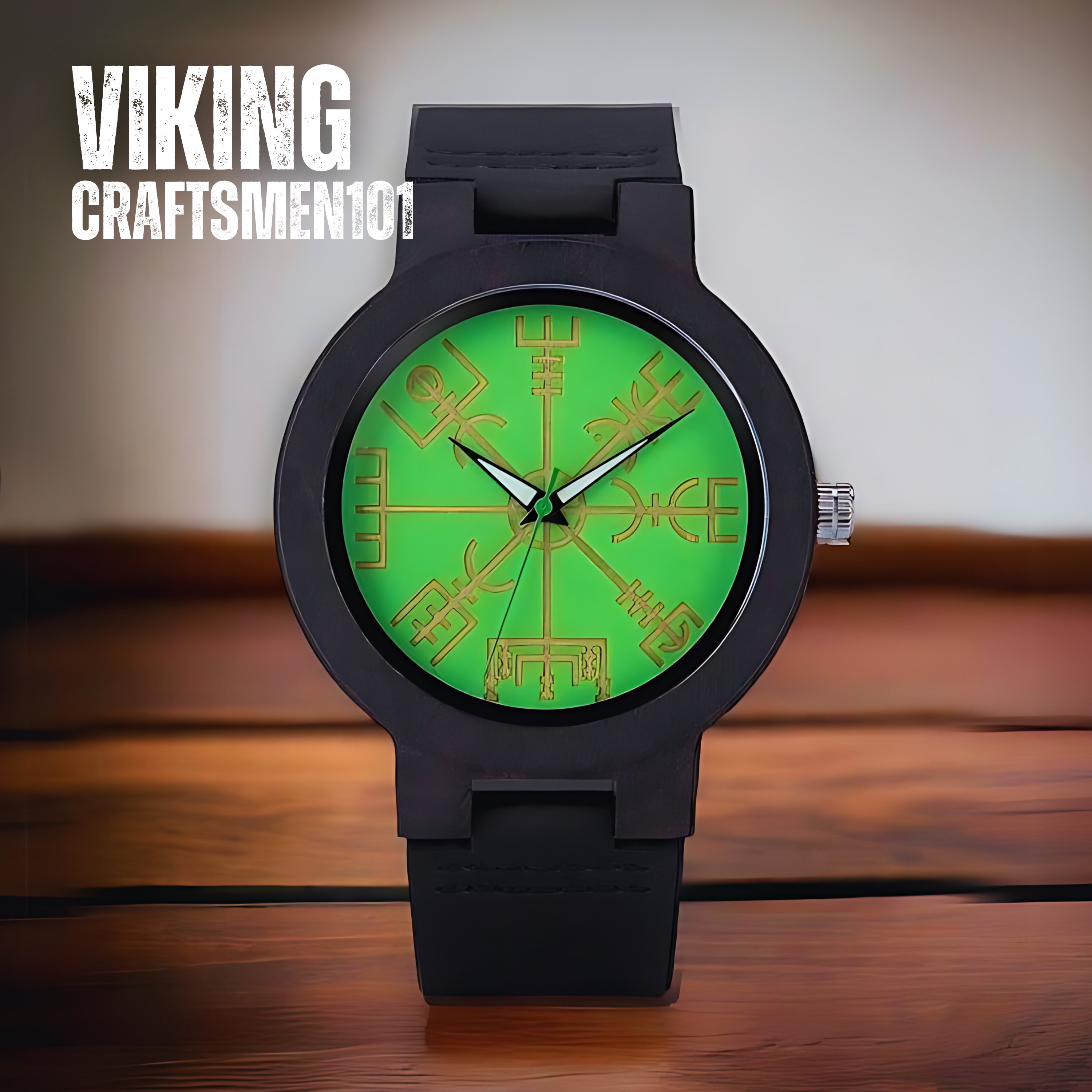 Viking Watch Green Dial Vegvisir Nordic Compass Timepiece, Engraved ...