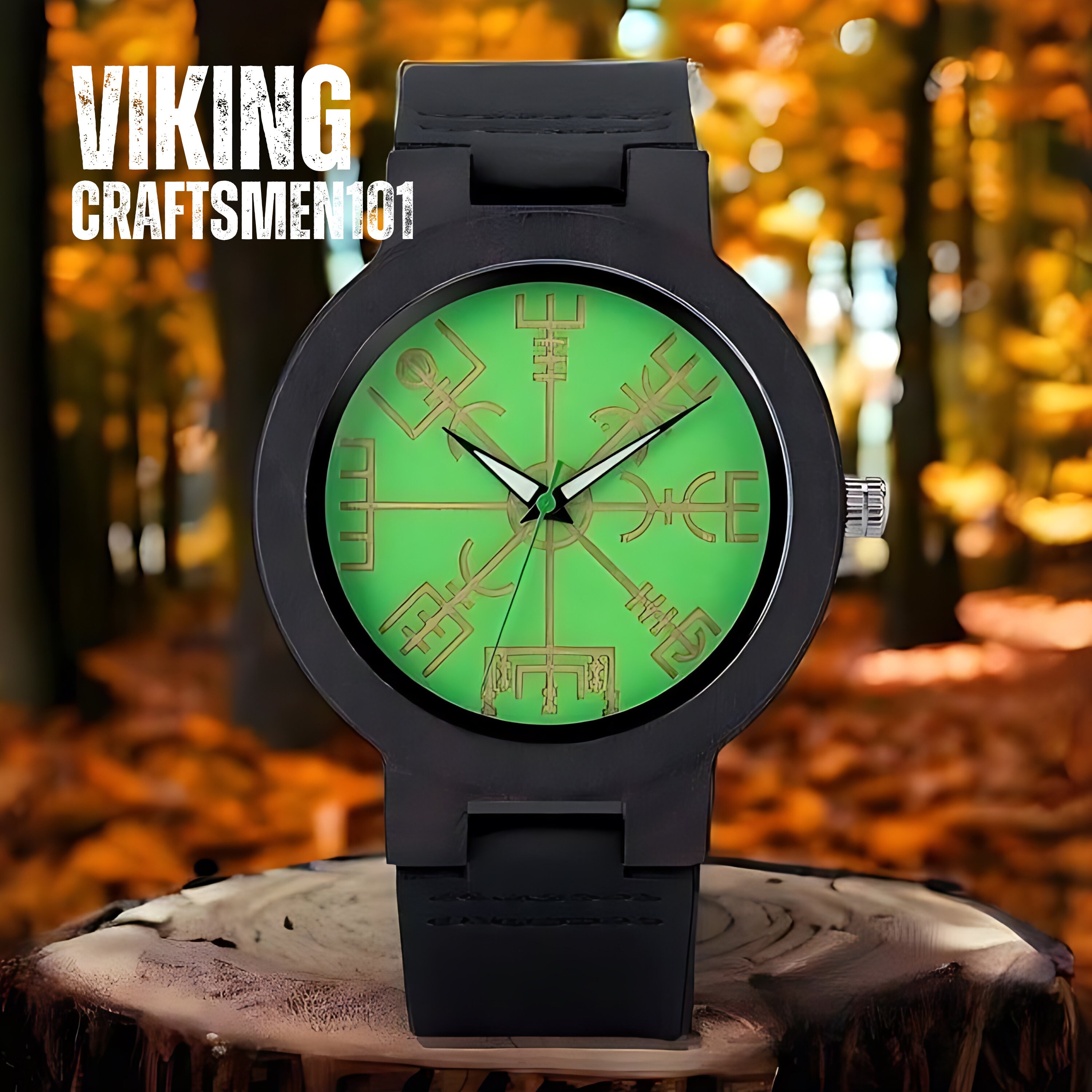Viking Watch Green Dial Vegvisir Nordic Compass Timepiece, Engraved ...