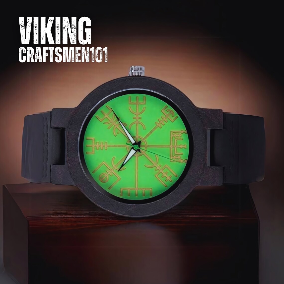 Viking Watch Green Dial Vegvisir Nordic Compass Timepiece, Engraved ...