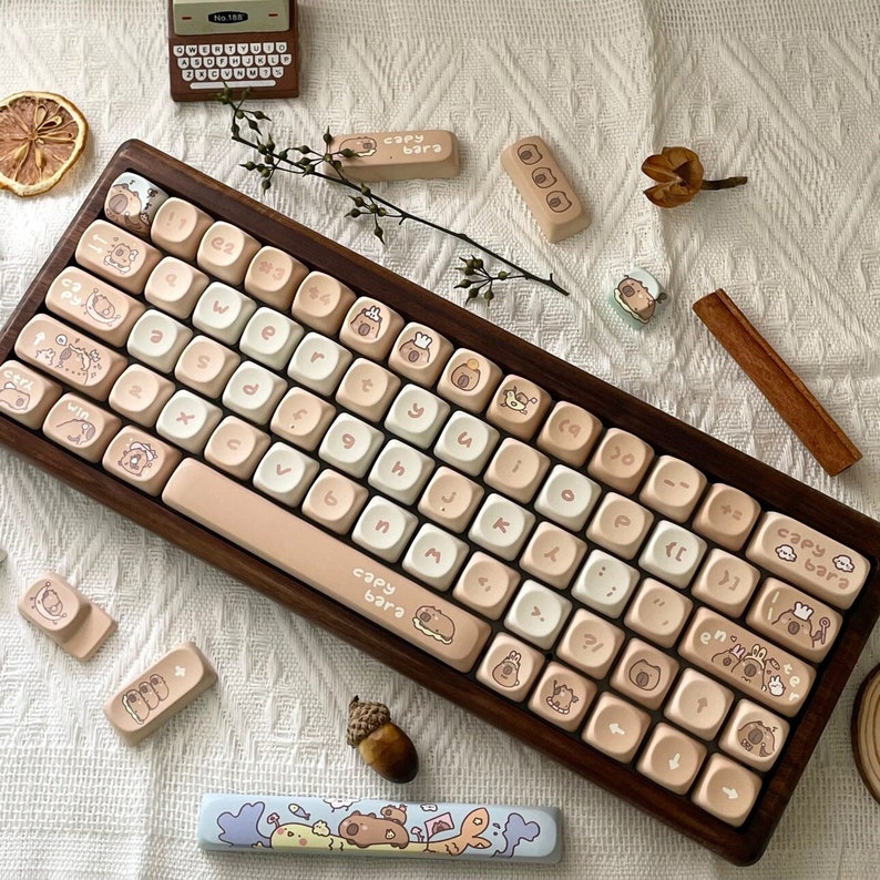 Kawaii Gaming Cute Capybara Themed Keycaps PBT 143 Set SOA Profile for ...