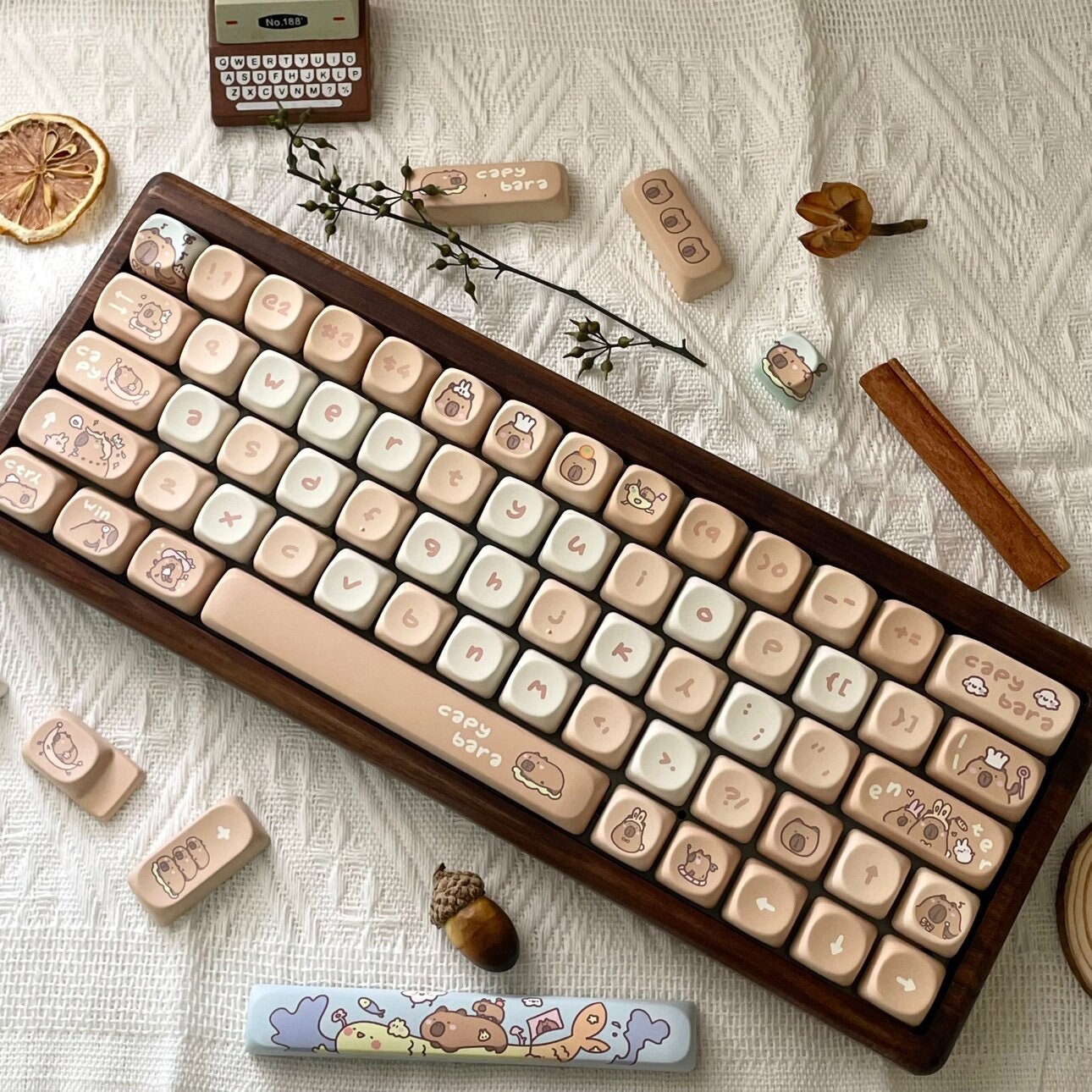 Kawaii Gaming Cute Capybara Themed Keycaps PBT 143 Set SOA Profile for ...
