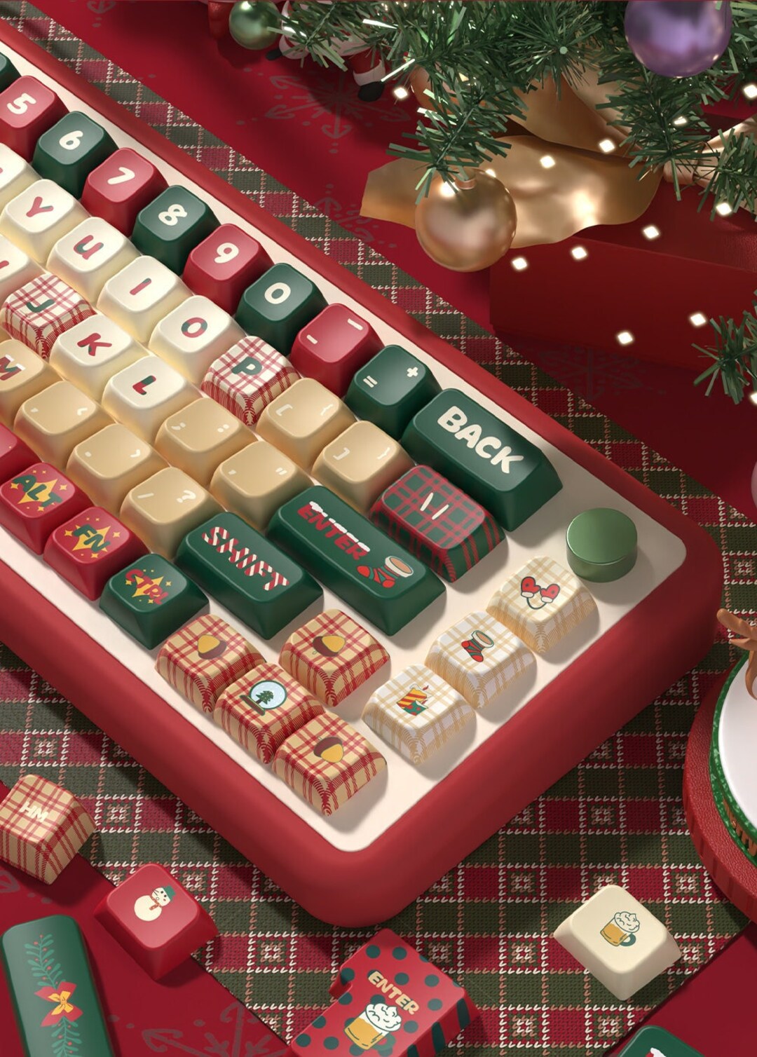 Kawaii Gaming Christmas Festive Themed Keycaps PBT 158 Set MDA Profile ...