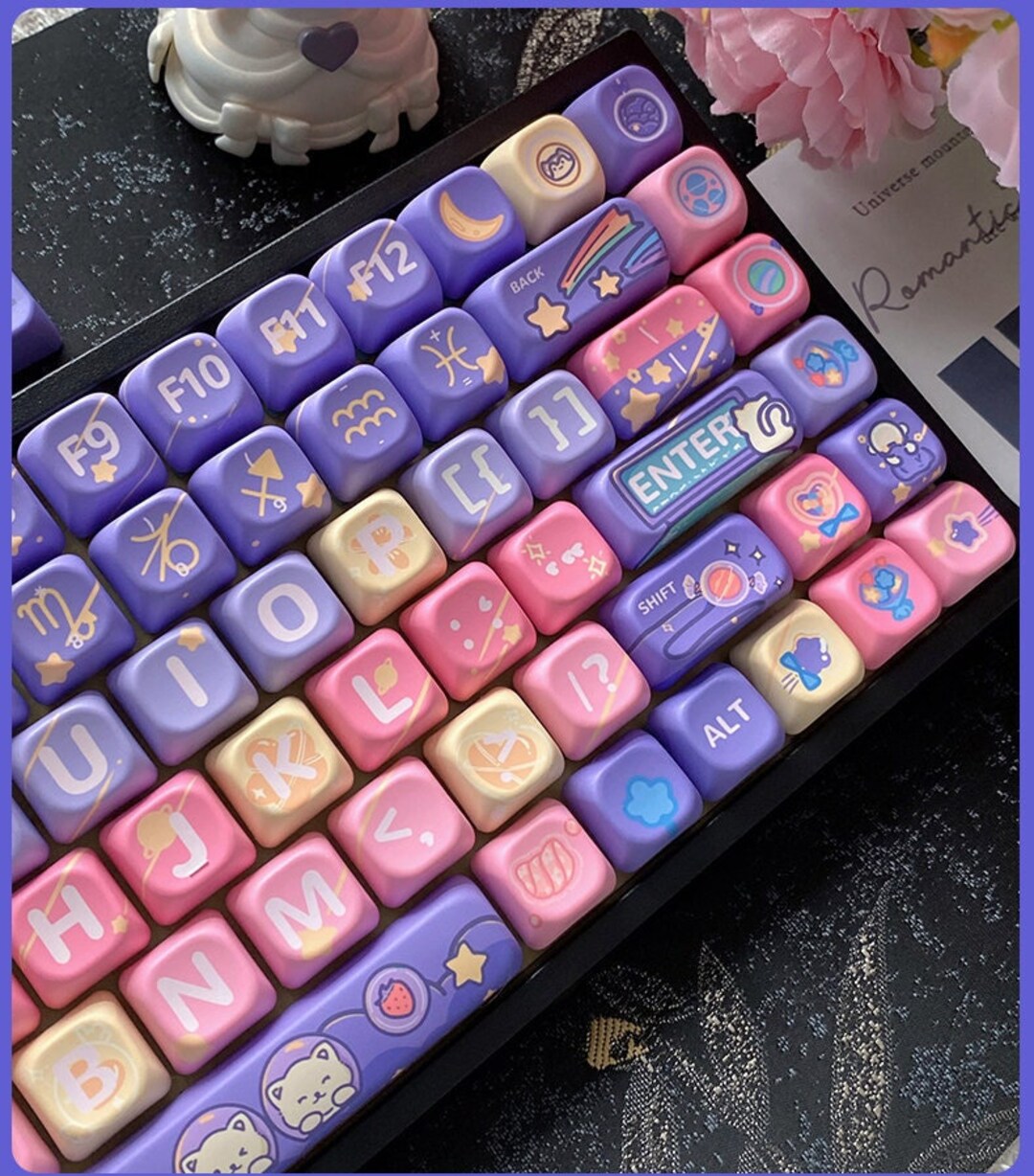 Kawaii Gaming Astronaut Kitties Horoscope Themed Keycaps PBT 128 Set ...