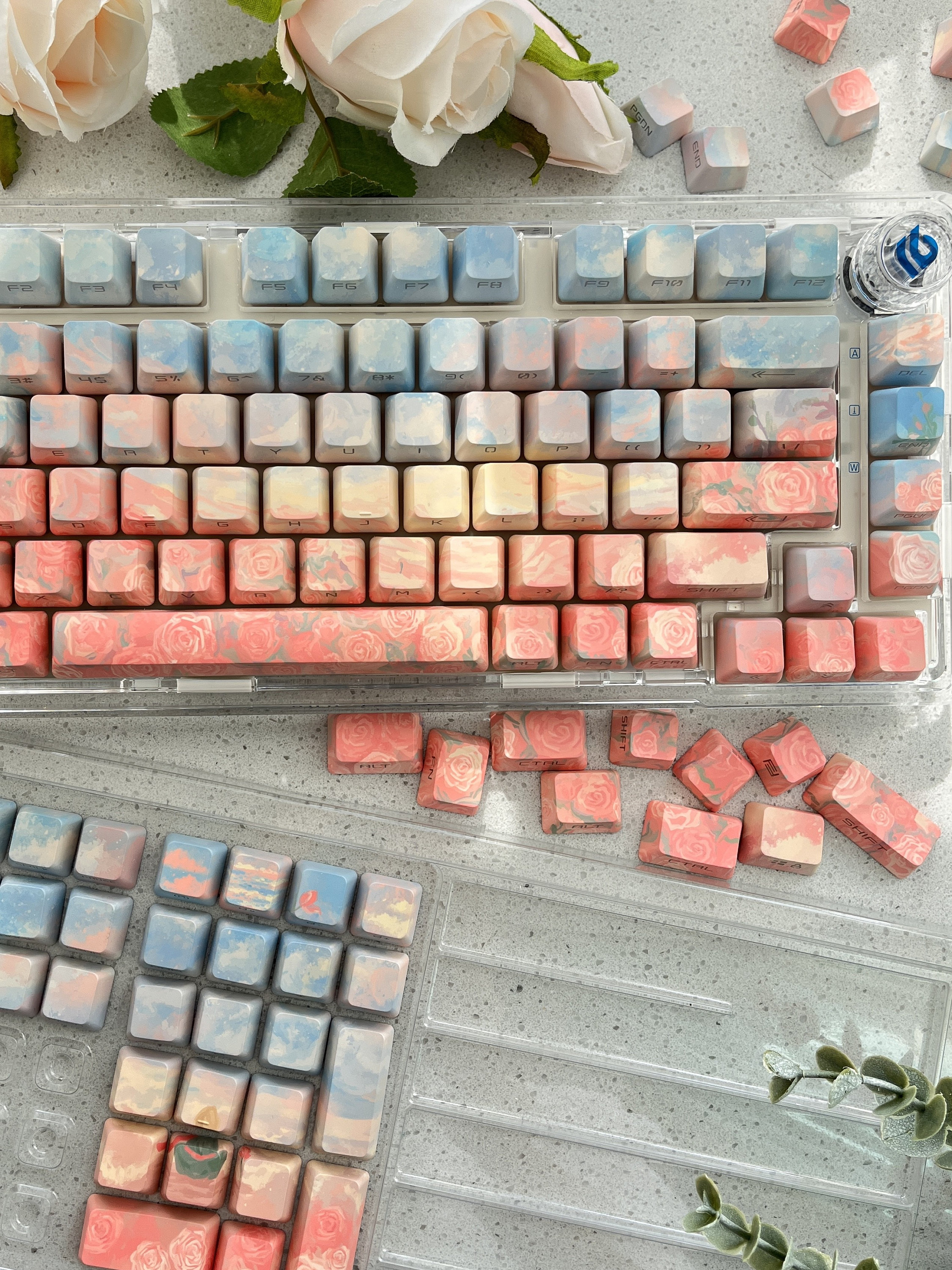 Floral Series Sea of Rose Themed Keycaps PBT 133 Set OEM Profile for ...