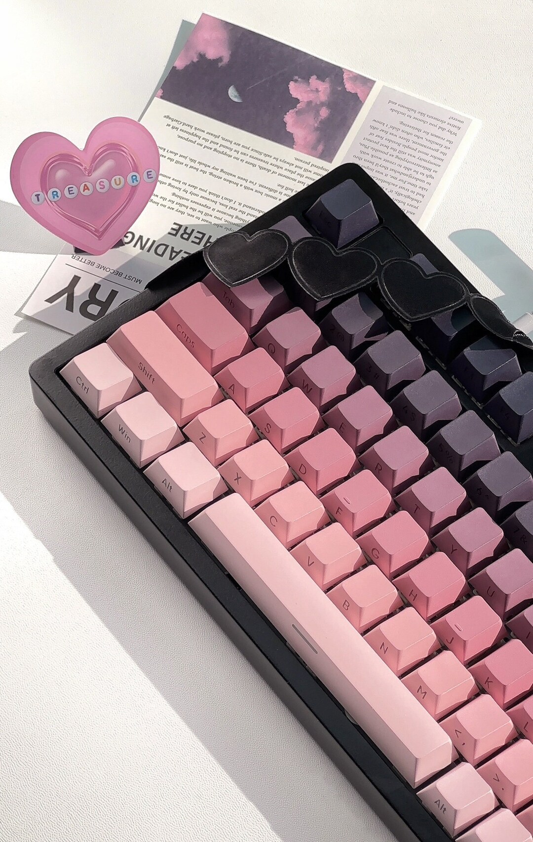 Black Pink Gradient Keycaps PBT 135 Set Cherry Profile for Mechanical ...