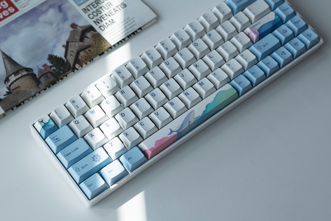 Simple Whale Themed Keycaps PBT 129 Set Cherry Profile for Mechanical ...