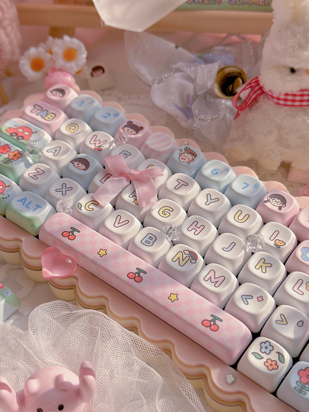 Kawaii Gaming Anime Chibimaruko Chan Inspired Keycaps PBT 140 Set MOA ...