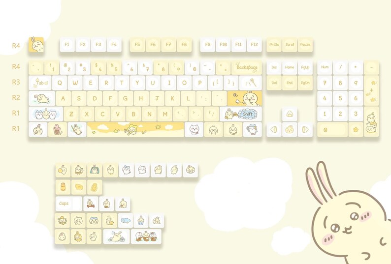Anime Chiikawa Usagi Inspired Keycaps PBT 132 Set MOA Profile for ...