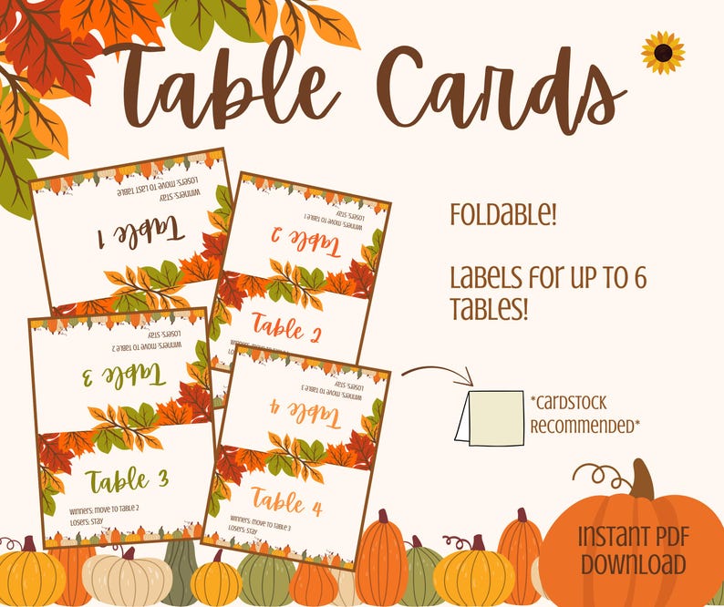 Fall Thanksgiving Bunco Party Printables | Scorecard, Table Cards ...