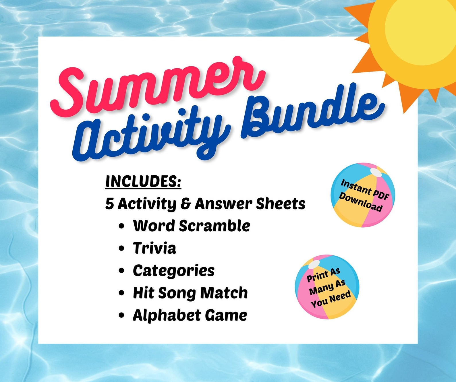Summer Activity Bundle, Summer Activities, Summer Party Games, Summer ...