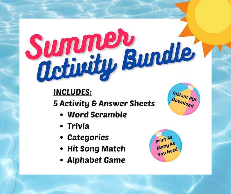 Summer Activity Bundle, Summer Activities, Summer Party Games, Summer ...