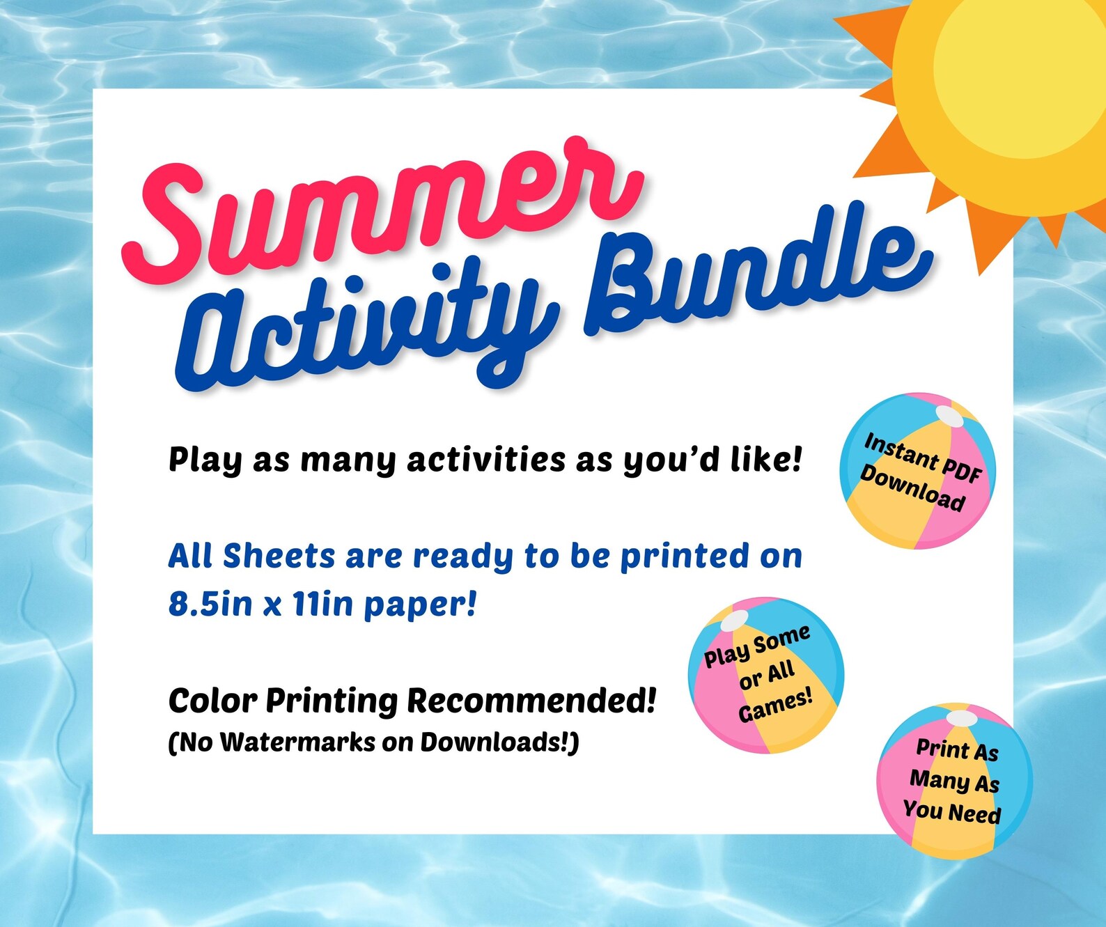 Summer Activity Bundle Printable | Summer Party Games | Summer Game ...