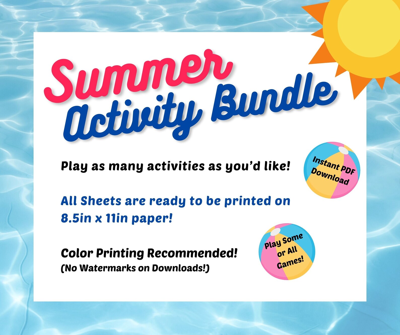 Summer Activity Bundle, Summer Activities, Summer Party Games, Summer ...