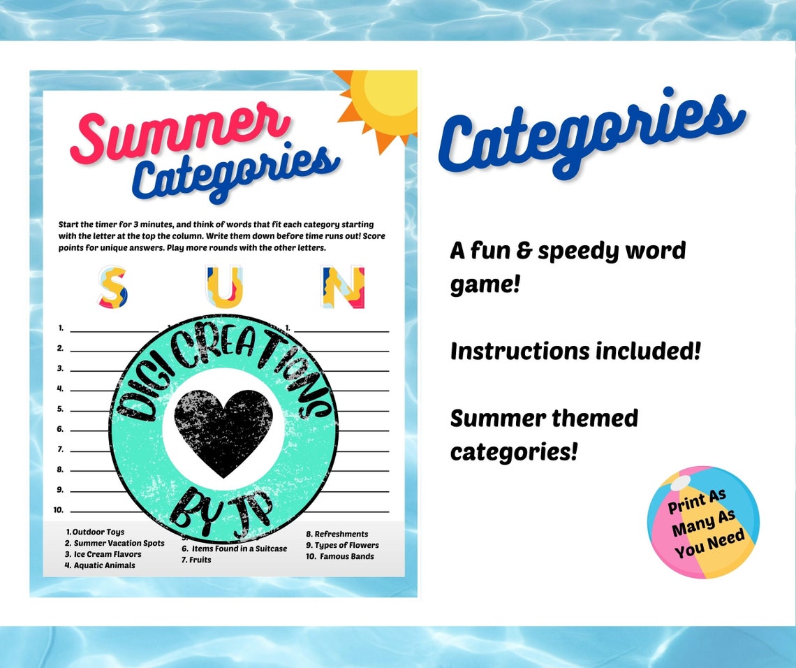 Summer Activity Bundle, Summer Activities, Summer Party Games, Summer ...