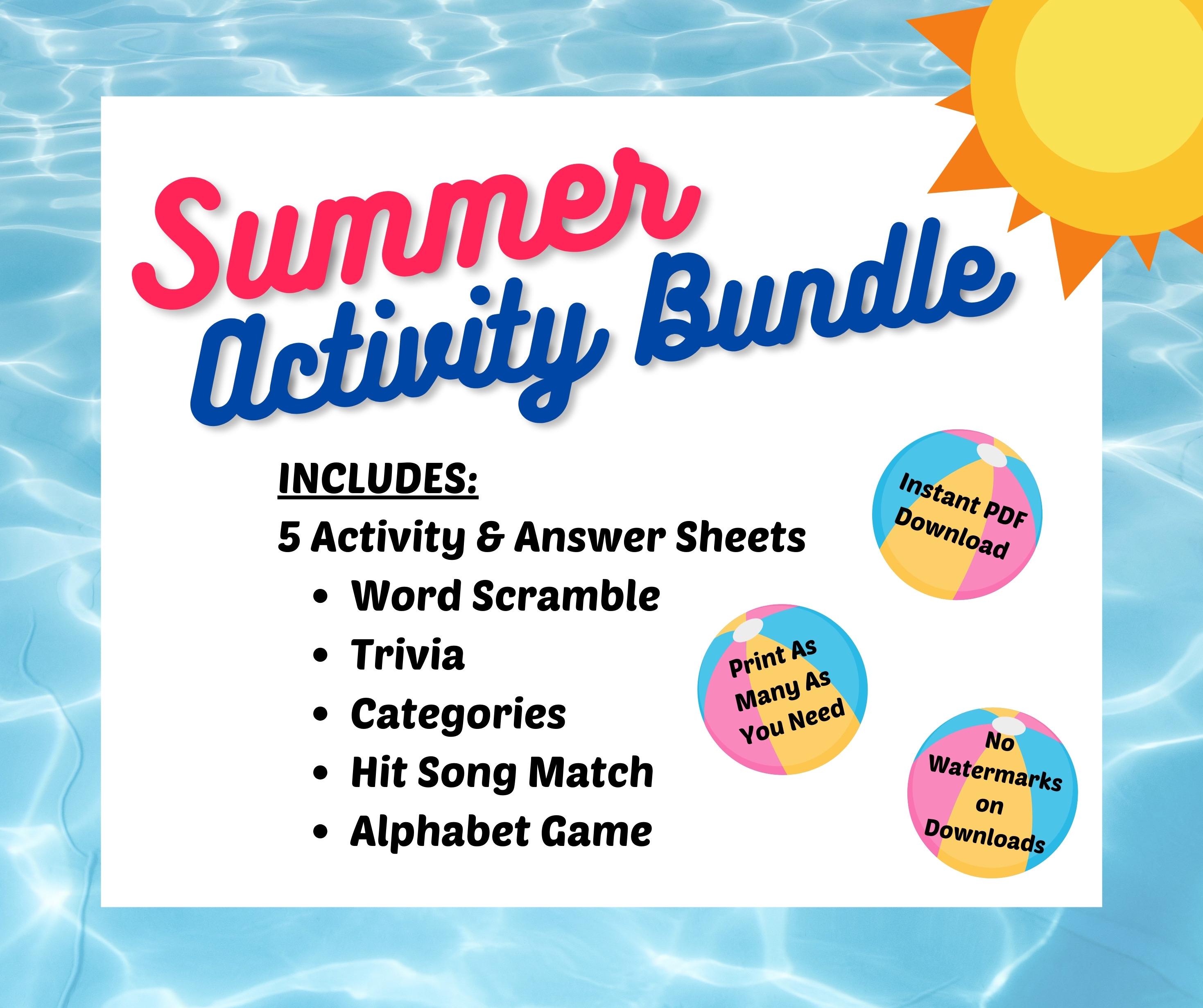Summer Activity Bundle Printable | Summer Party Games | Summer Game ...