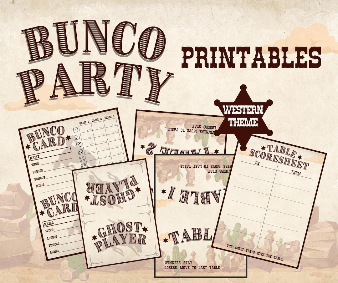 Western Cowboy Bunco Party Printables | Scorecard, Table Cards, Ghost ...