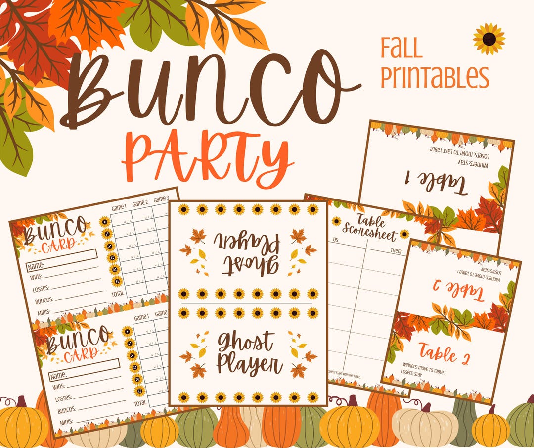 Fall Thanksgiving Bunco Party Printables | Scorecard, Table Cards ...