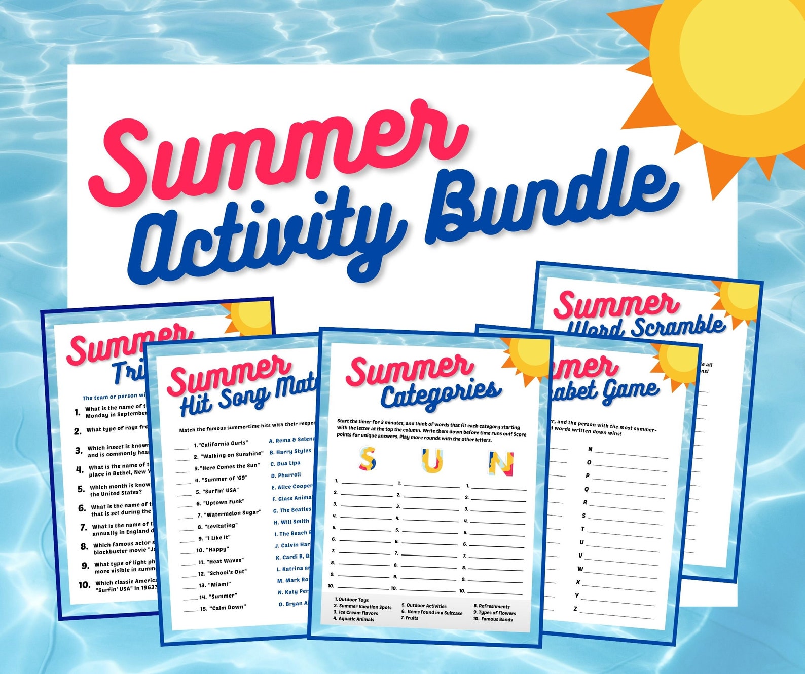 Summer Activity Bundle, Summer Activities, Summer Party Games, Summer ...