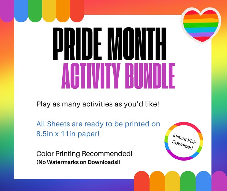 Pride Month Activity Bundle, Pride Printable Activities, Pride Party ...