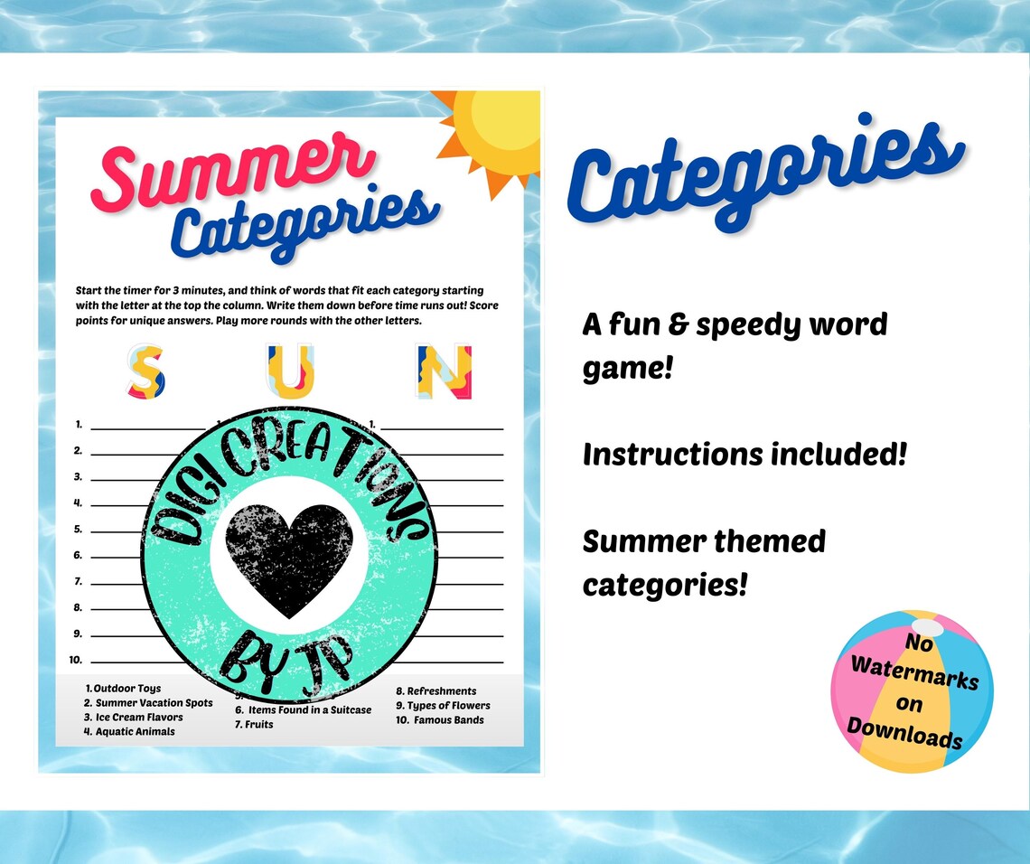 Summer Activity Bundle Printable | Summer Party Games | Summer Game ...