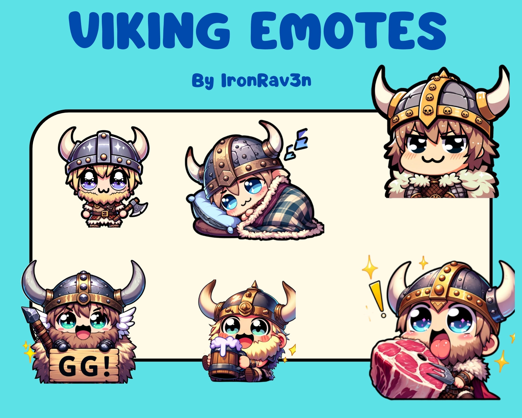 Kawaii Viking Emotes for Twitch Kick Discord Streaming - Etsy