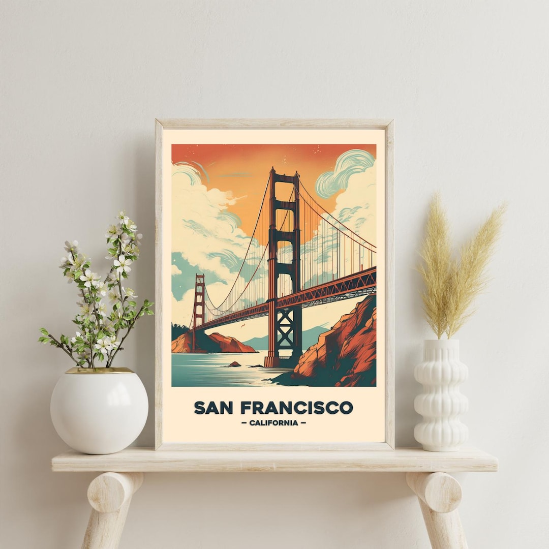 Golden Gate Bridge Retro Art Vertical Poster - Vintage San Francisco ...