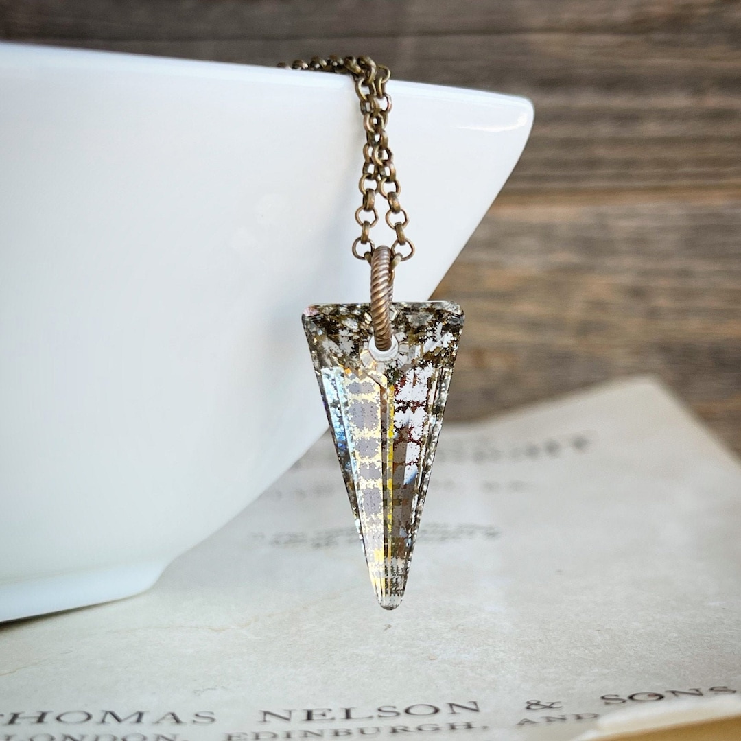 Golden Patina Spike Crystal Necklace, Modern Geometric Jewelry, Mercury ...