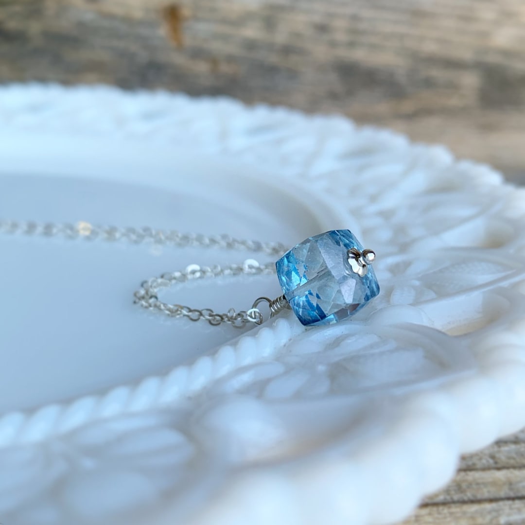 Mystic Ice Blue Quartz Gemstone Necklace, Gemstone Cube Pendant in ...
