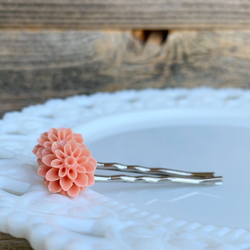 Coral Peach Flower Bobby Pins, Floral Hair Accessories - Etsy