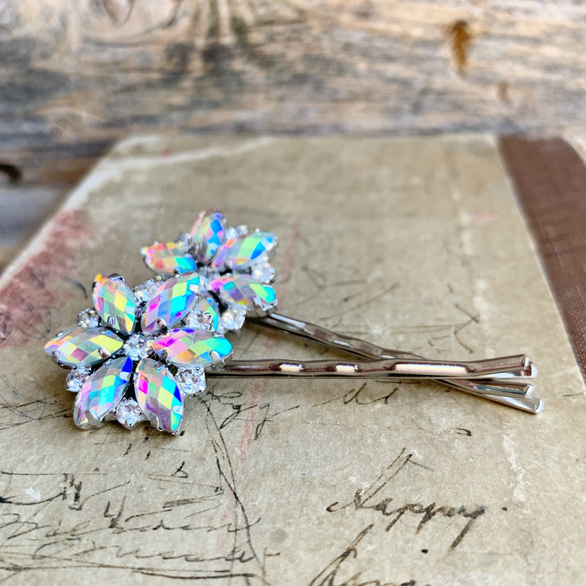 Rainbow Rhinestone Crystal Bobby Pins, Winter Flower Hairpins, Snow ...