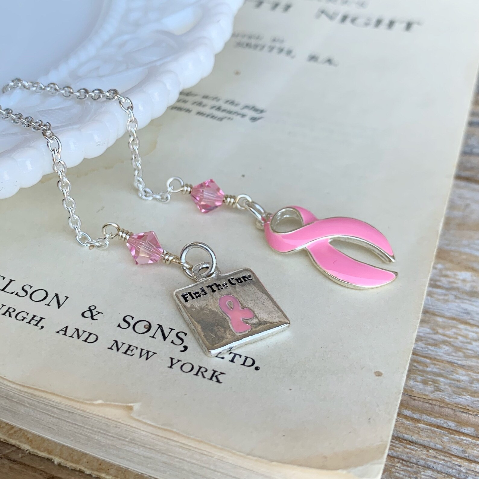 Breast Cancer Awareness Bookmark, Pink Ribbon, Crystal Charm, Survivor ...