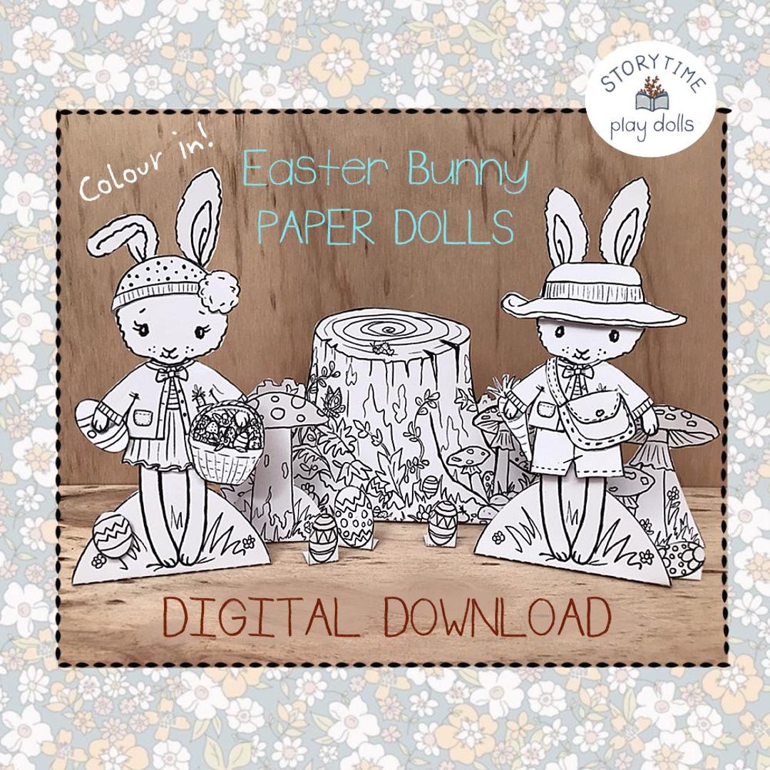 Easter Bunny Paper Dolls: DIY Colouring Craft (PDF Pattern) - Etsy