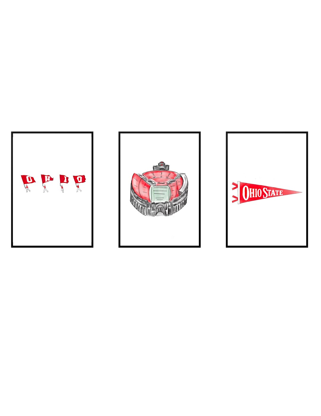 Three Digital Prints of the Ohio State University/ OSU/ Ohio Stadium ...
