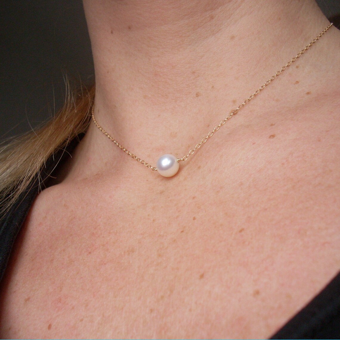 Solitaire Pearl Necklace Single Ivory Swarovski Pearl 14k - Etsy