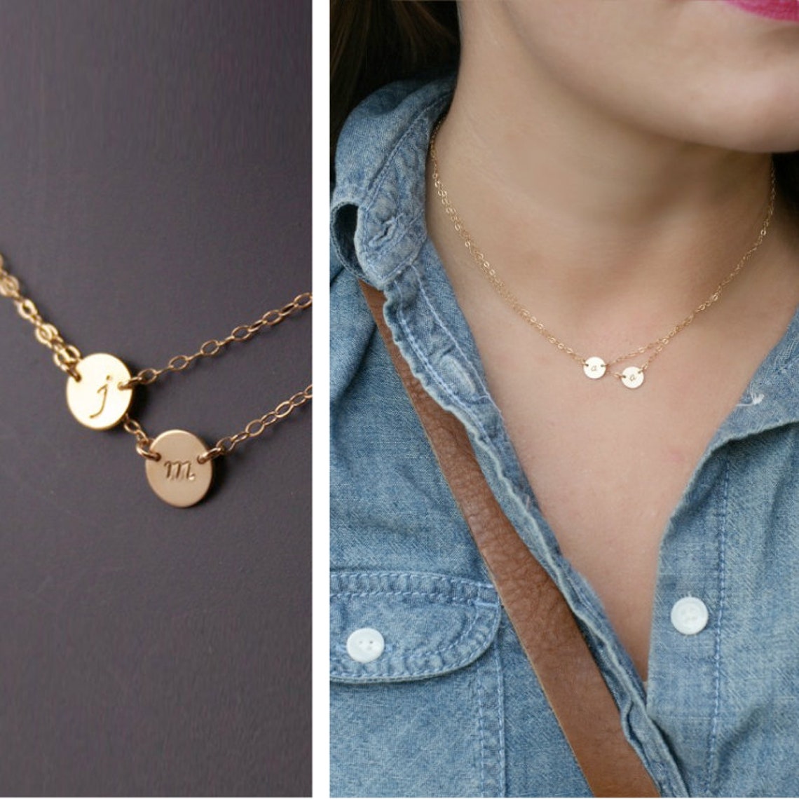 Double Layered Initial Necklace Personalized Necklace Two - Etsy