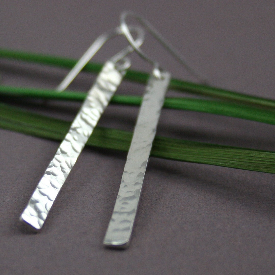 Silver Bars Earrings, Sterling Silver Bar Earrings, Organic Hammered ...