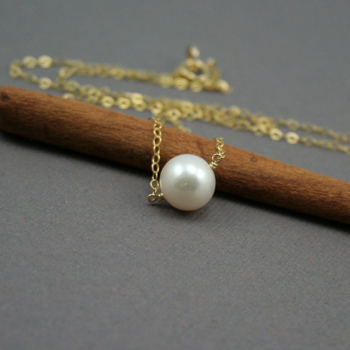 Solitaire Pearl Necklace Single Ivory Freshwater Pearl 14k | Etsy