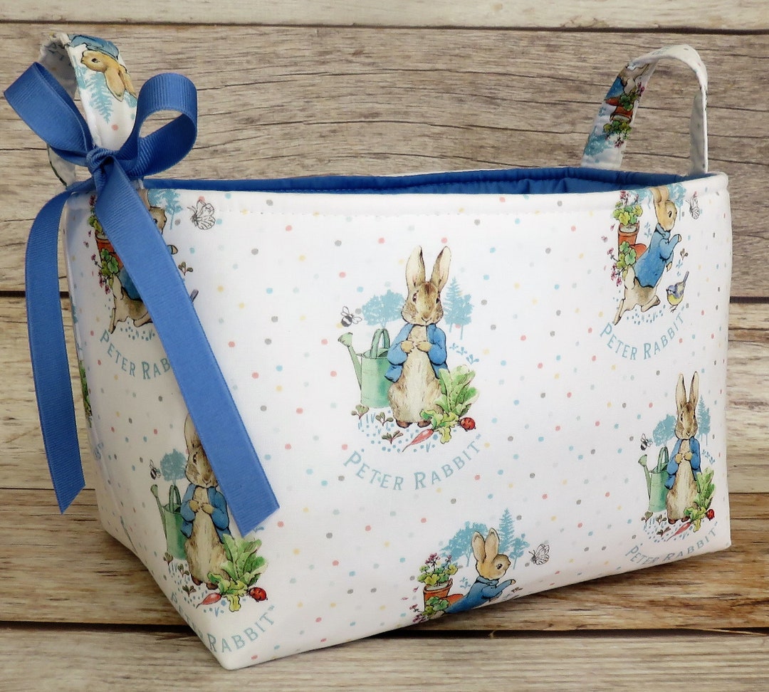 Peter Rabbit Badges on White Fabric Diaper Caddy Organizer Bin Basket ...