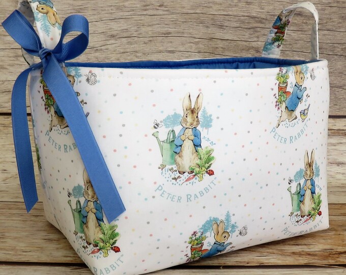 Peter Rabbit Badges on White Fabric - Diaper Caddy Organizer Bin Basket ...