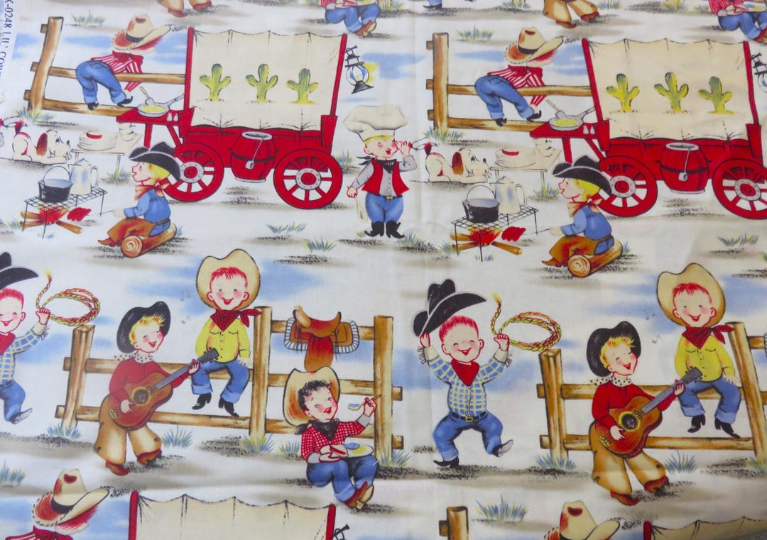 Lil' Cowpokes Cowboys Chuck Wagon Fabric - by Michael Miller Fabrics ...