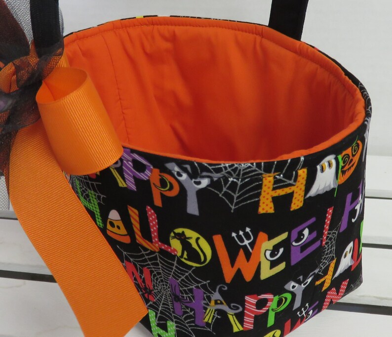 Halloween Trick or Treat Bag Candy Tote Basket Bucket - Funky Multi ...