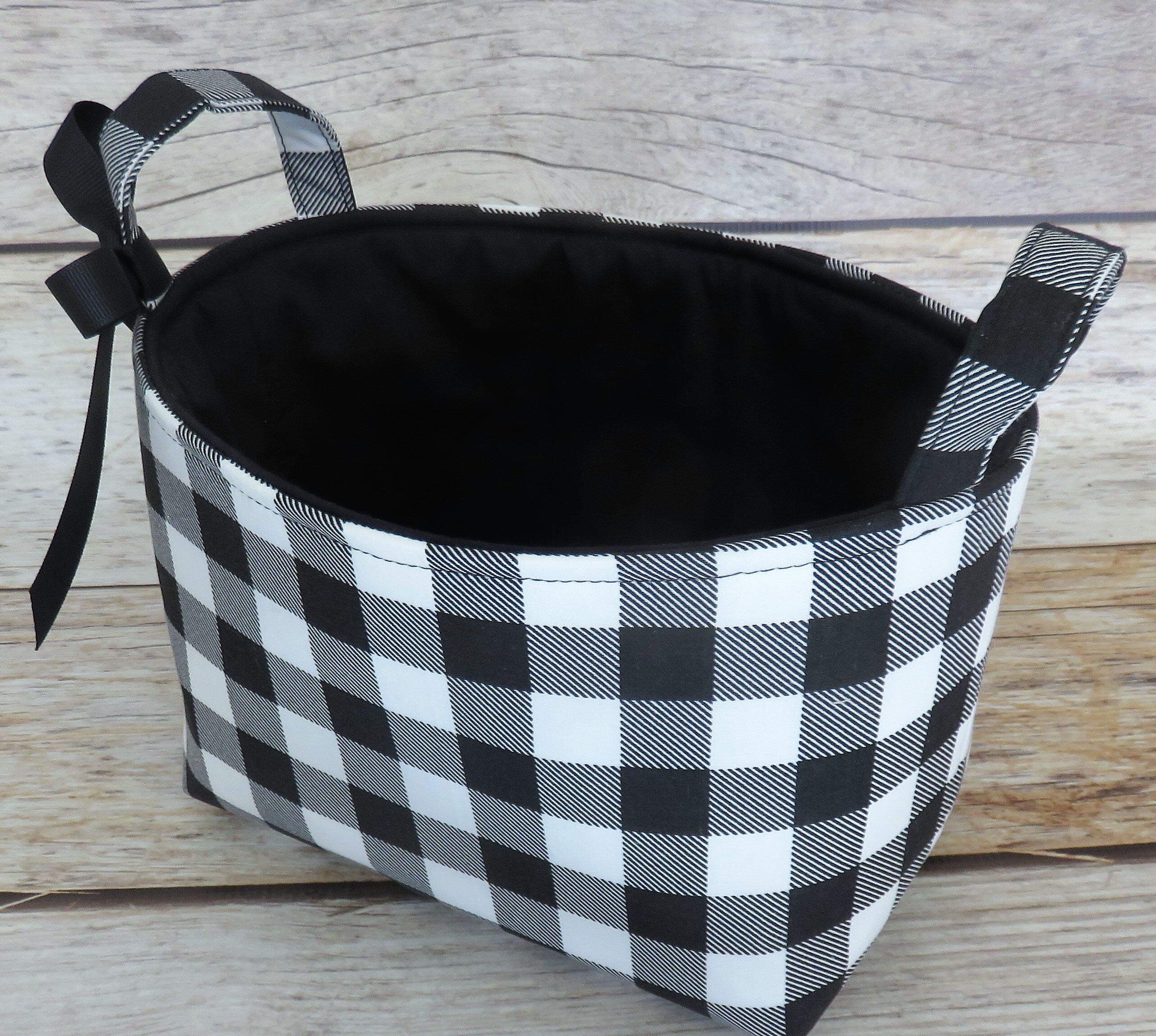 Black White Buffalo Checks Check Plaid Fabric Organizer Bin - Etsy