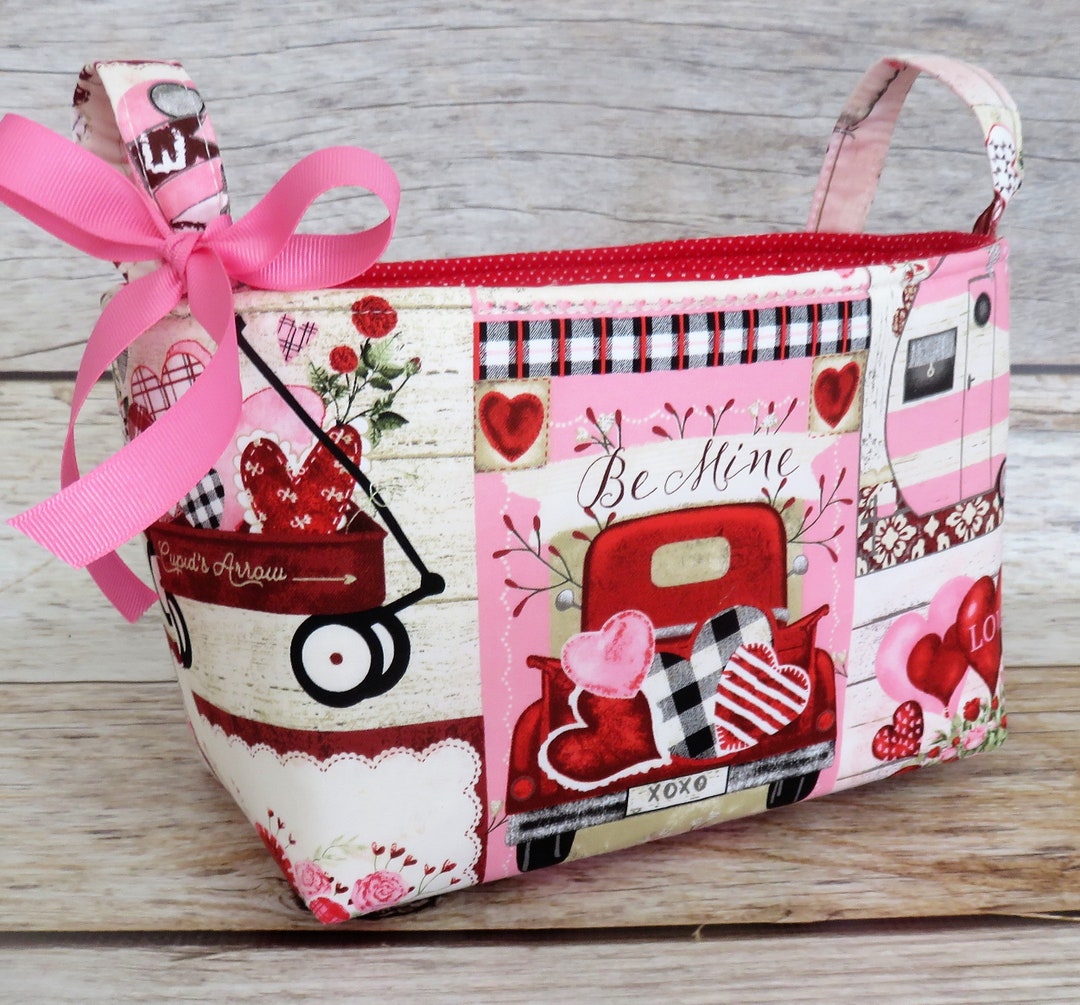 Red Wagons Milk Pails Red / Pink Trucks Pink - White Campers Fabric ...